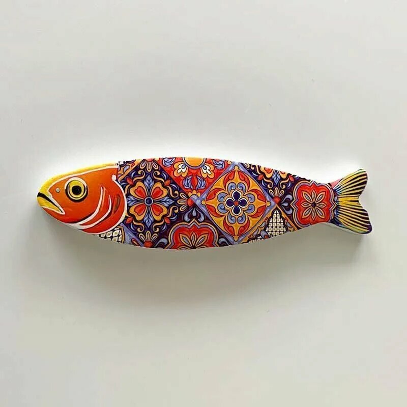 Португальская плитка, маленькая рыбка, домашний декор, 3D-раскрашенный магнит на холодильник, сувенир для путешествий