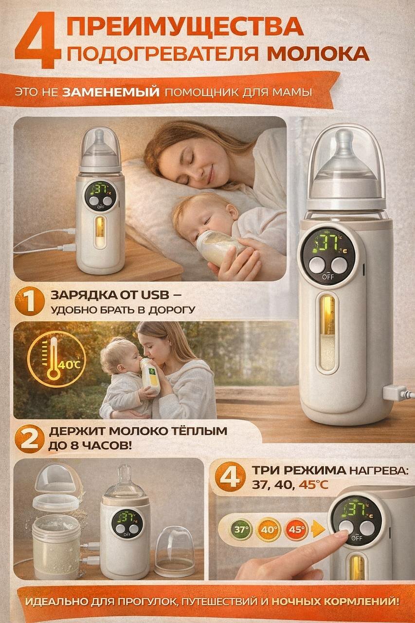 Подогреватель для бутылочек "Портативный", 8000mAh, без воды, белый