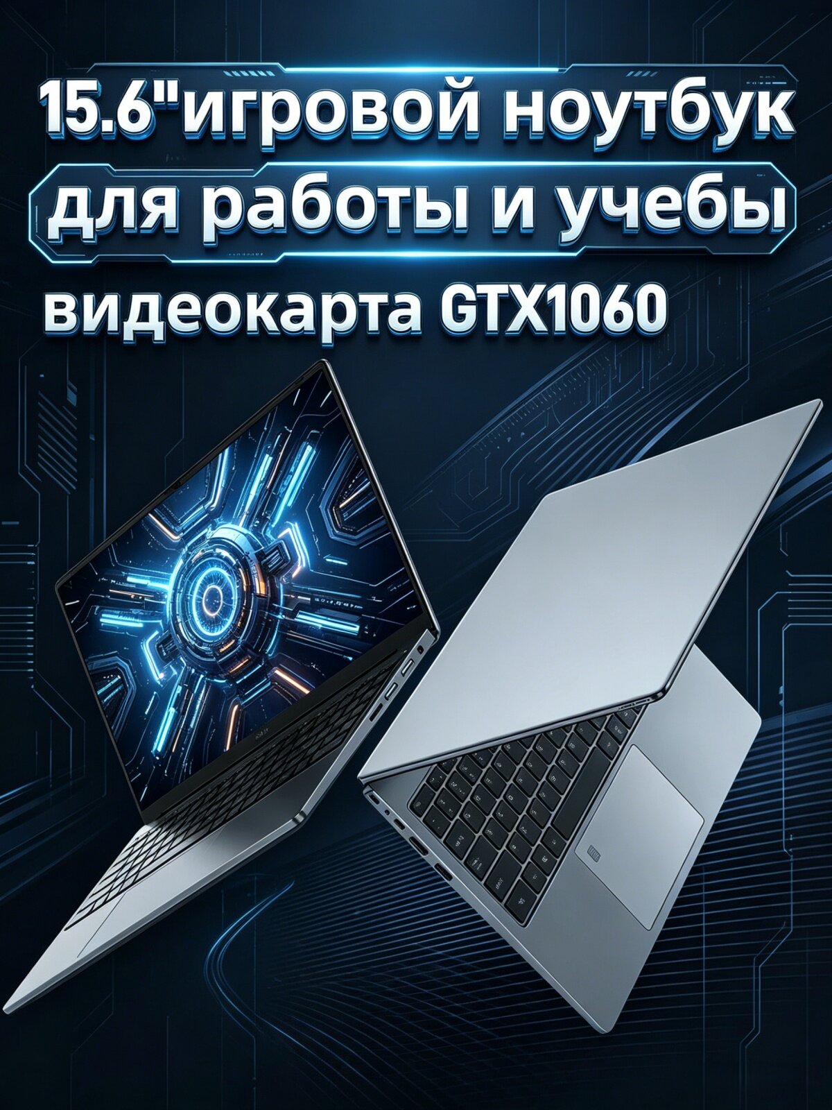 Ноутбук для работы, учёбы и игр 15,6" IPS, видеокарта GTX1060，Intel N95 до 3,4GHz, Подсветка клавиатуры，Windows11