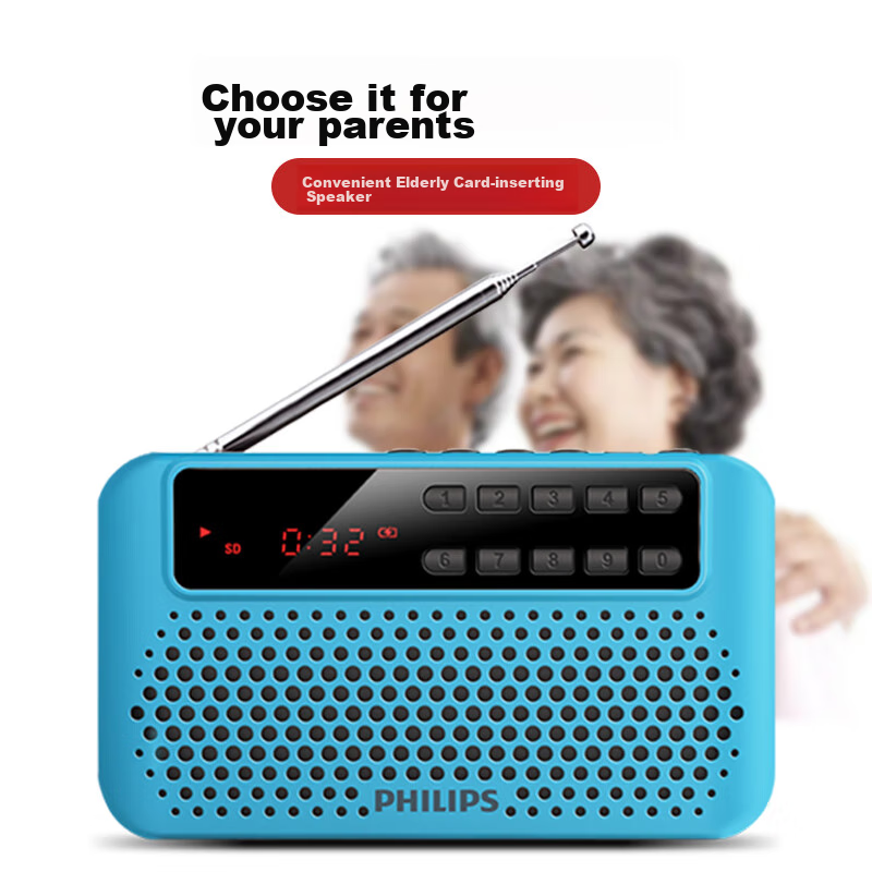 Philips SBM120 портативный FM-радио с карт-слотом и динамиком синий для пожилых Цвет：Синий [FM-радио + карт-слот с