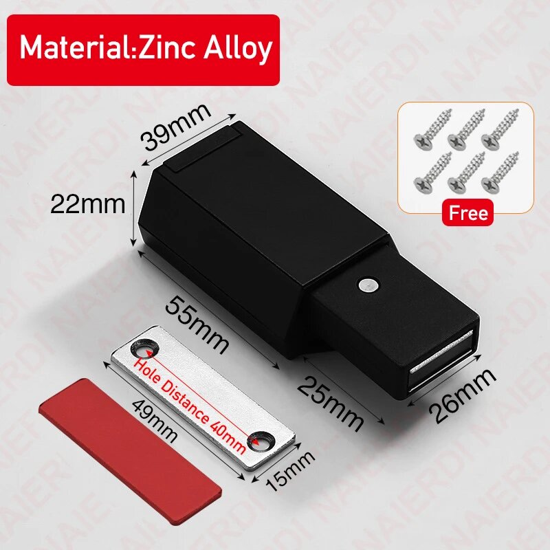 NAIERDI Магнитные защелки для дверей, Zinc Alloy - Black