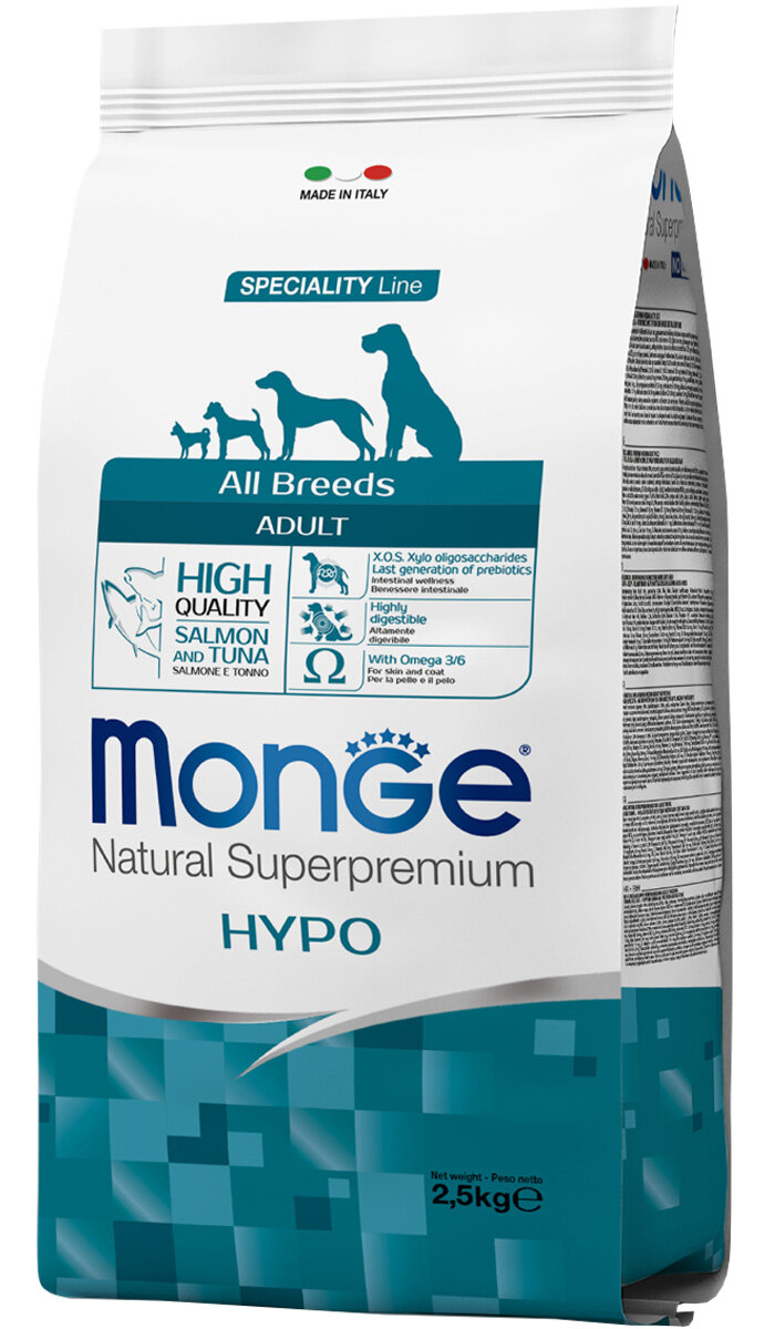 Корм сухой Monge Speciality Dog Hypo Salmon для взрослых собак всех пород при аллергии, лосось, тунец, 2,5 кг