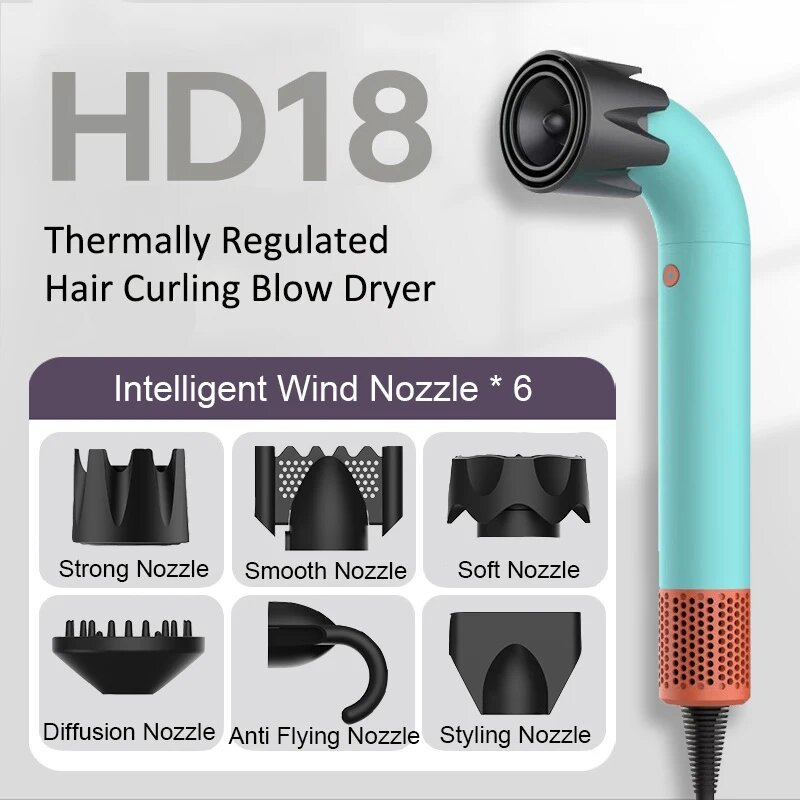 Фен HD18, 1400 Вт, cerulean, 6 насадок, US