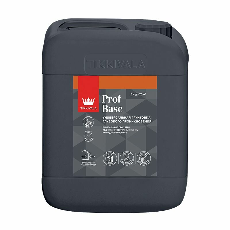 Грунтовка Tikkivala Prof Base, 5л, готовая к применению, для сухих строительных смесей, защищает от плесени и грибка, для внутренних и внешних работ (Tikkurila)