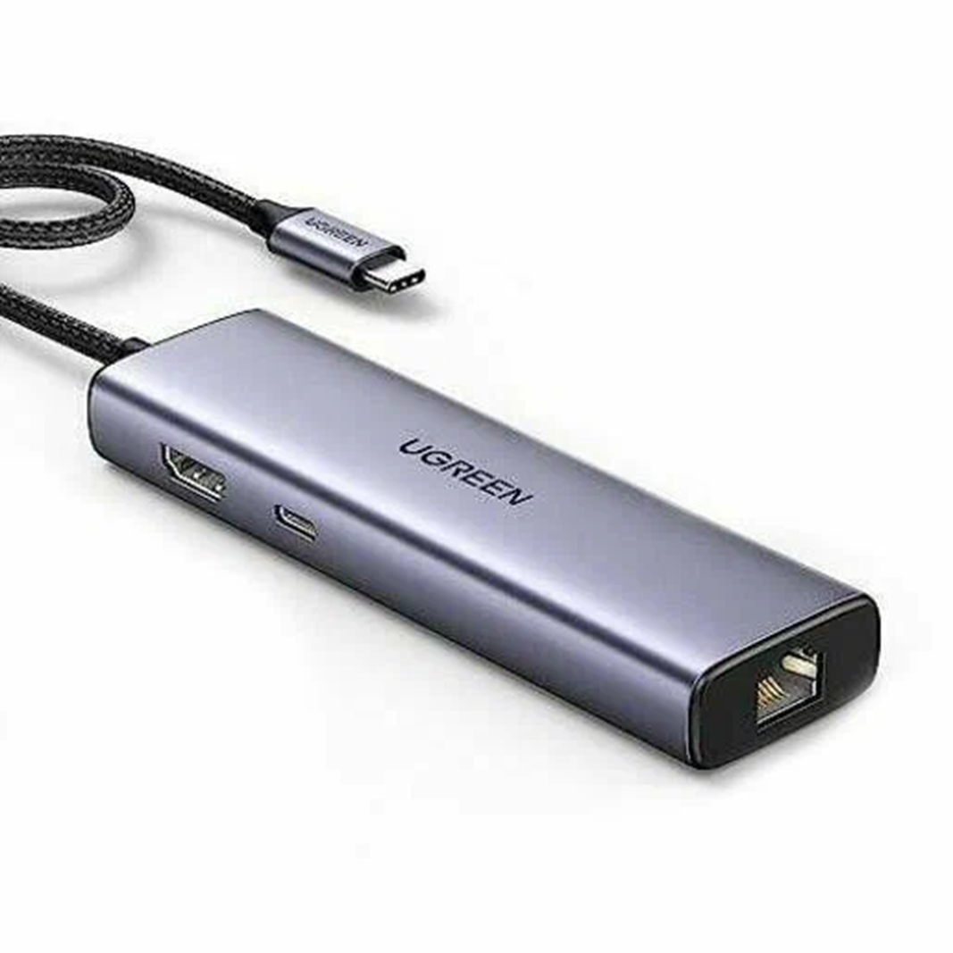 Адаптер UGREEN CM512 (15598) USB-C To 3*USB 3.0 A+HDMI+RJ45+PD Converter - Gray