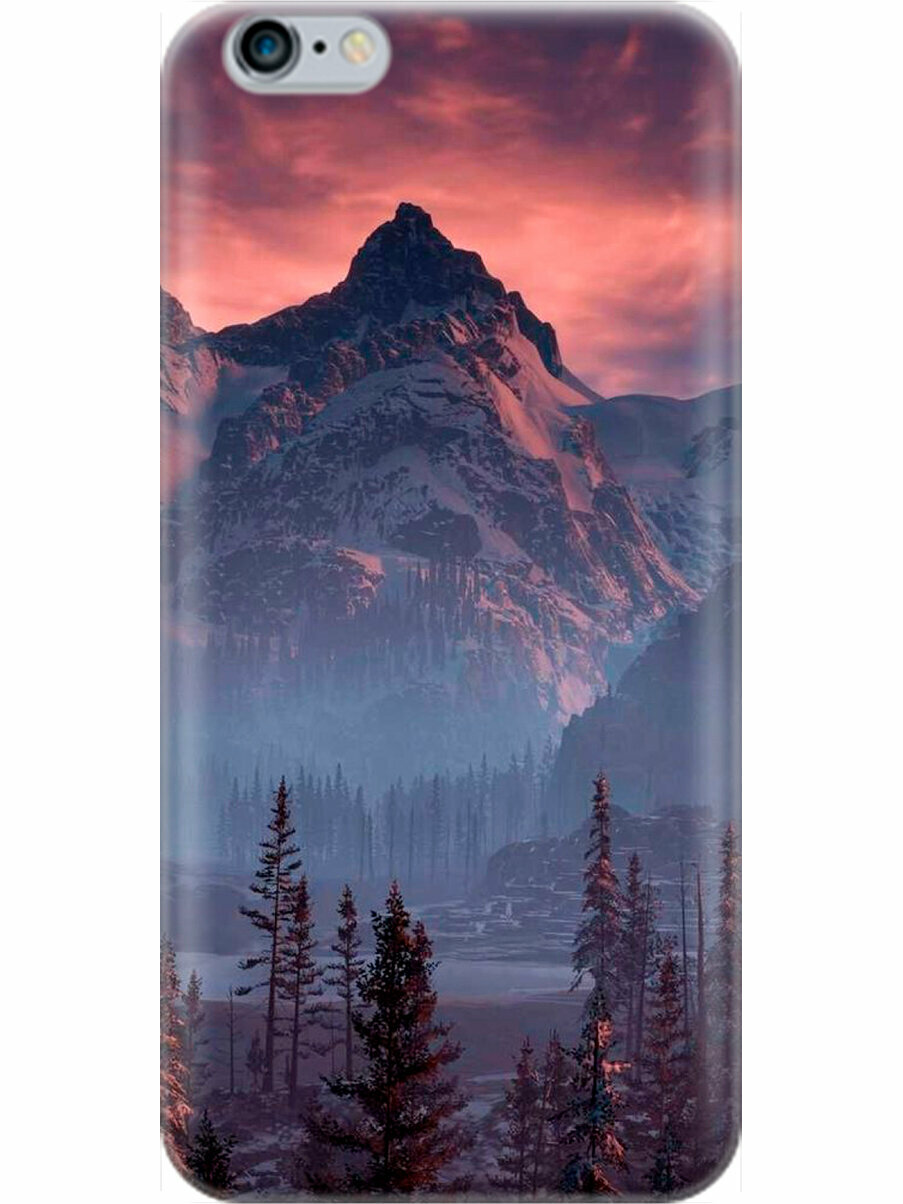 Силиконовый чехол на Apple iPhone 6s / 6 / Эпл Айфон 6 / 6с с рисунком "Лес, горы, зарево"