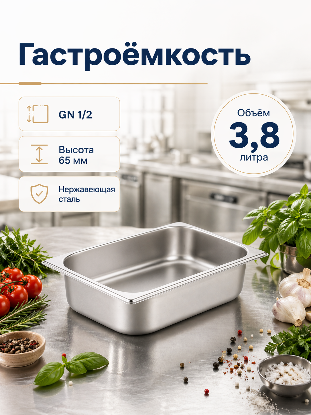 Гастроемкость 1/2-65 мм нержавеющая сталь