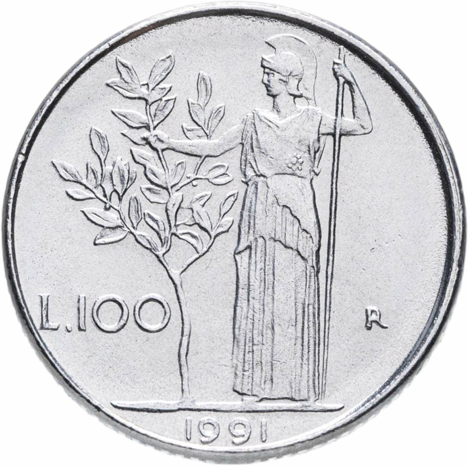 Италия 100 лир 1991 малого размера, Сталь, в сохранности UNC