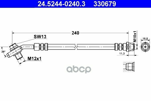Тормозной шланг задний [268mm] AUDI A4 1,6-2,8 01/95-11/00 Ate арт. 24-5244-0240-3