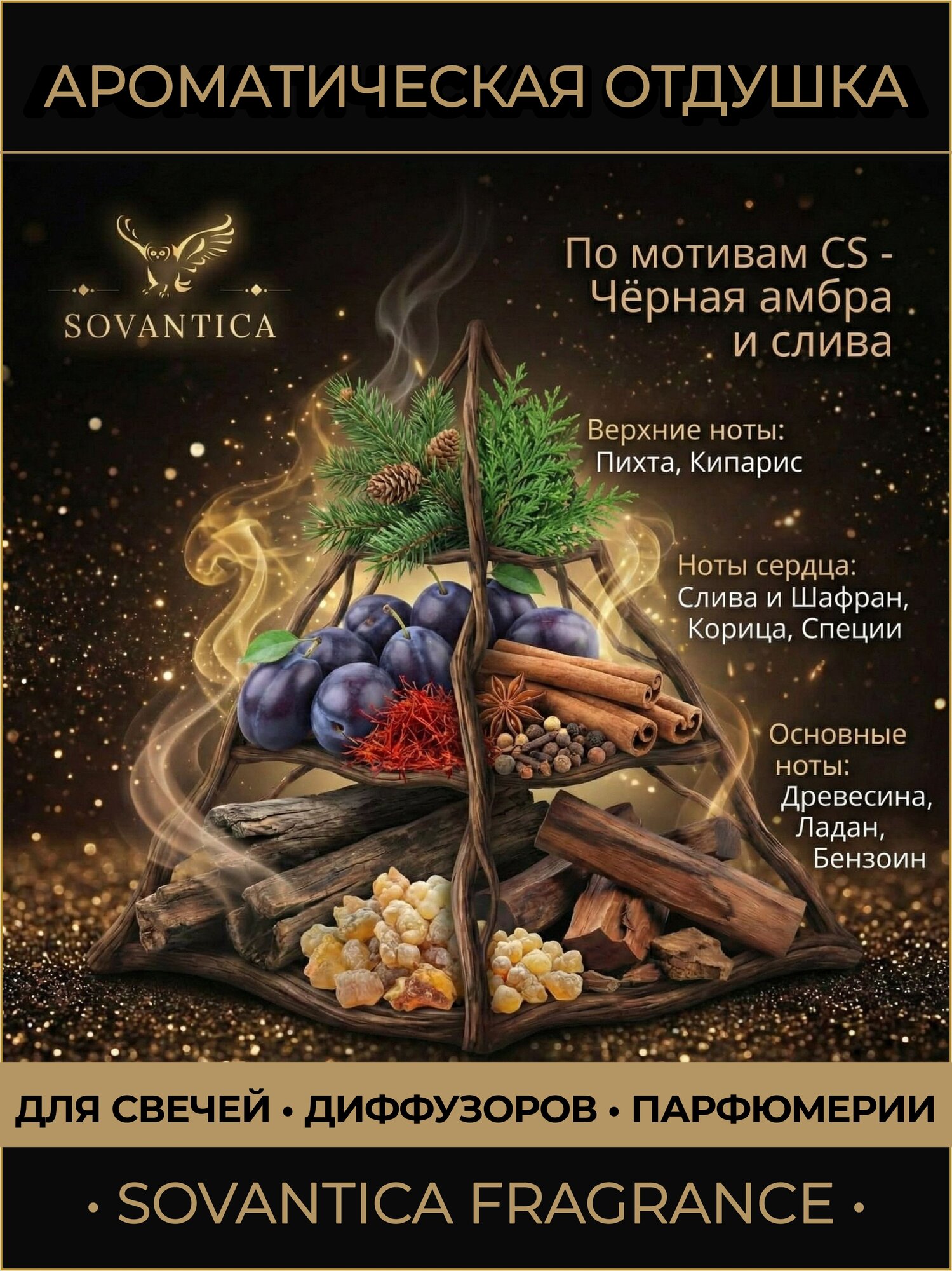 Ароматическая отдушка 10 г По мотивам CS - Чёрная амбра и слива (Black amber and plum), Sovantica