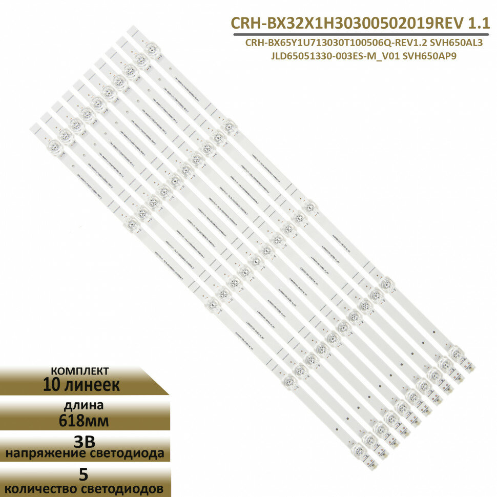 Светодиодная LED подсветка CRH-BX32X1H30300502019REV 1.1 для телевизора Hisense 65A6, Toshiba 65C350