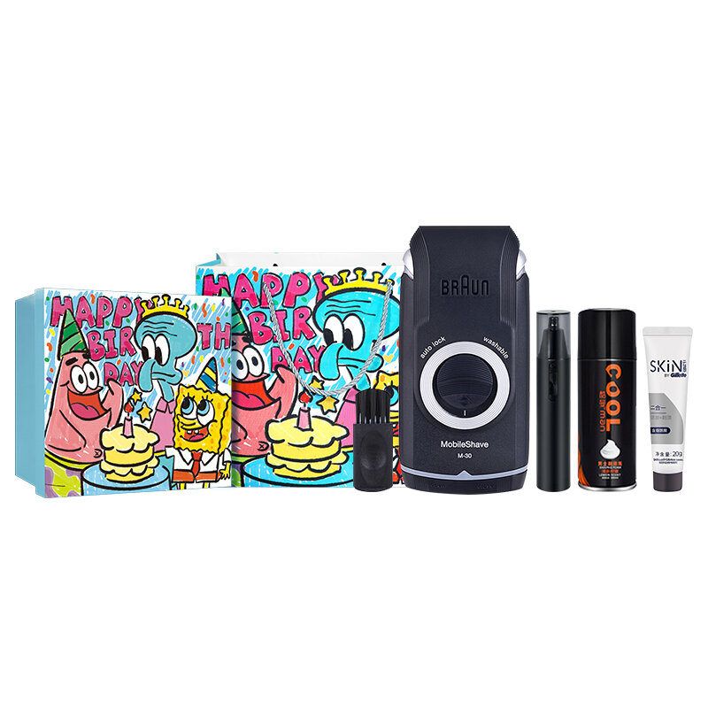 Электробритва унисекс BRAUN MobileShave M-30, M30 Black-Cartoon Birthday Care Box
