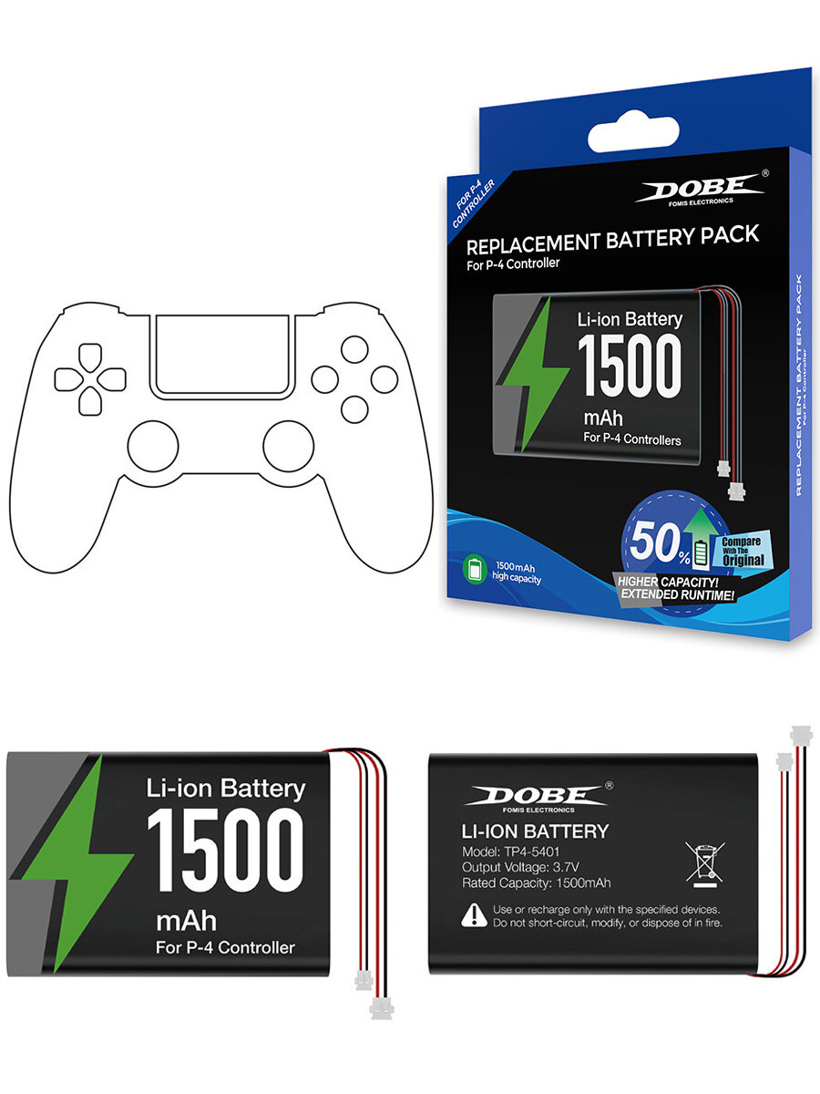 Аккумулятор 1500 mAh для геймпада DualShock 4 PS4 Battery Pack (Dobe TP4-5401)