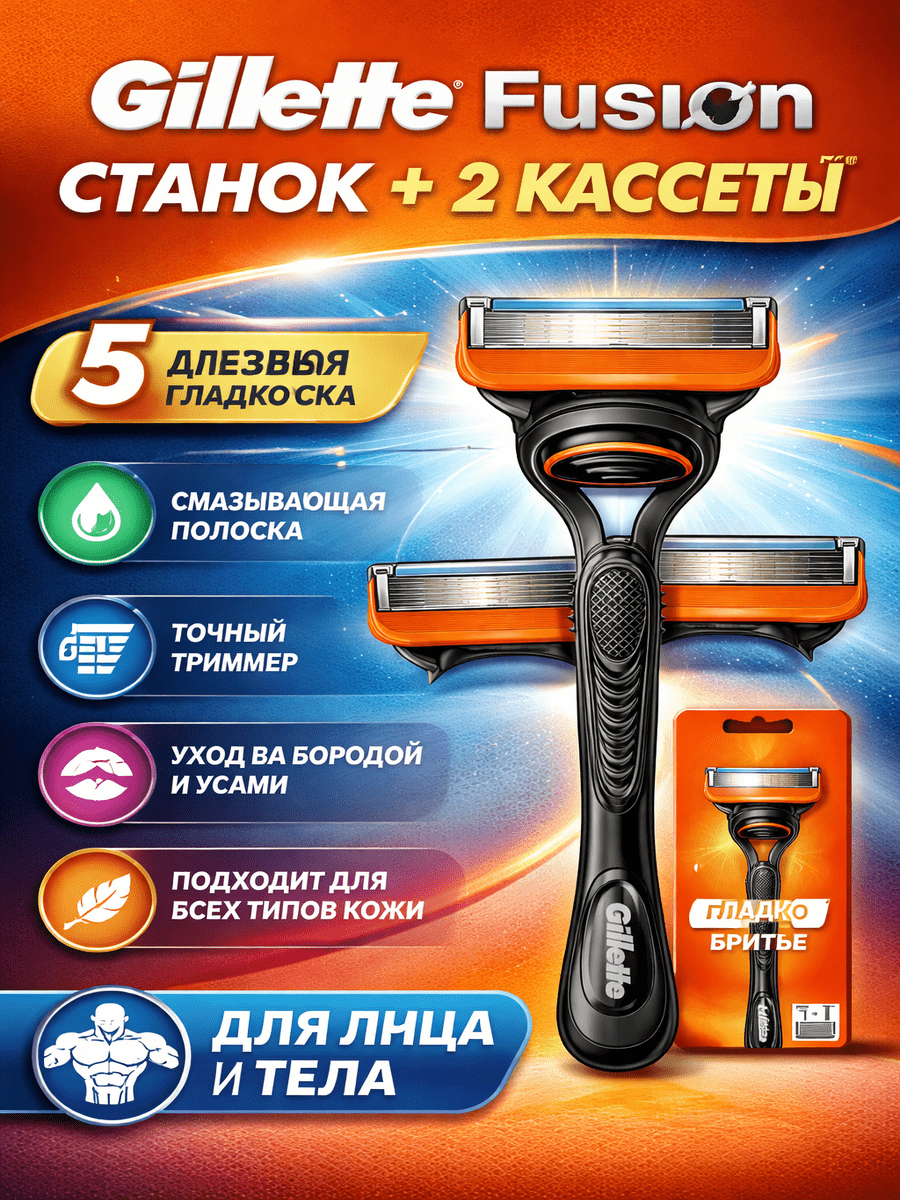 Станок для бритья Gillette Fusion + 2 сменные кассеты