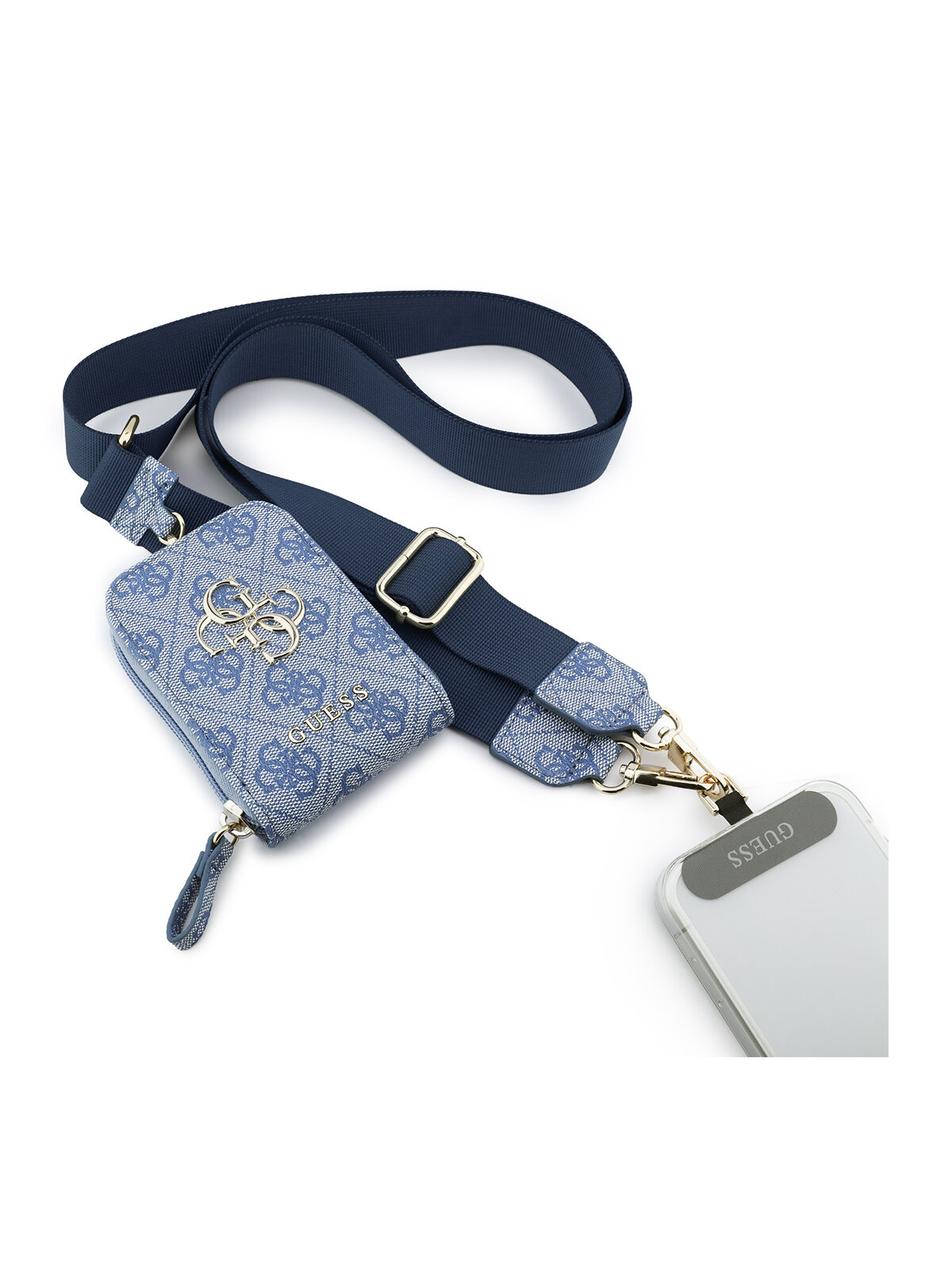 Шнурок на шею Guess для смартфона, кросс-боди, с кошельком, из экокожи PU leather, синий