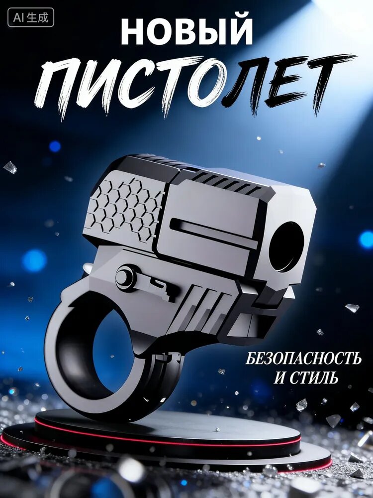 Игрушка антистресс мини пистолет кольцо спиннер с вылетающими гильзами 10 зарядов и дальностью 8-10 м; тактический фиджет для офиса и детей черный матовый