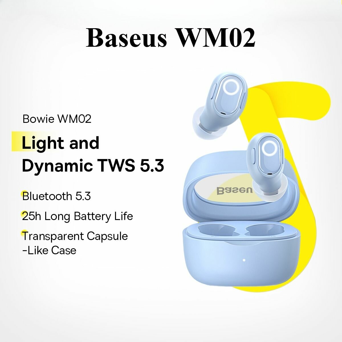 Baseus WM02 Наушники-вкладыши Bluetooth 5.3 с интеллектуальным микрофоном-вкладышем с шумоподавлением