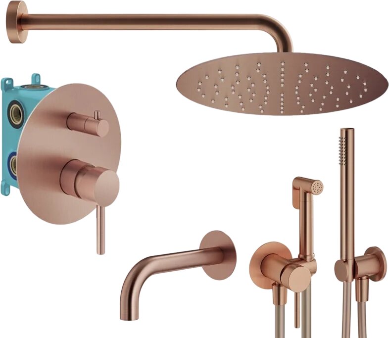 Комплект для ванной Plumberia Selection Ixo KITZXO19RS60 6 в 1, встраиваемый, с внутренней частью в комплекте, со смесителем, с изливом, с тропическим душем, латунный, душевая система