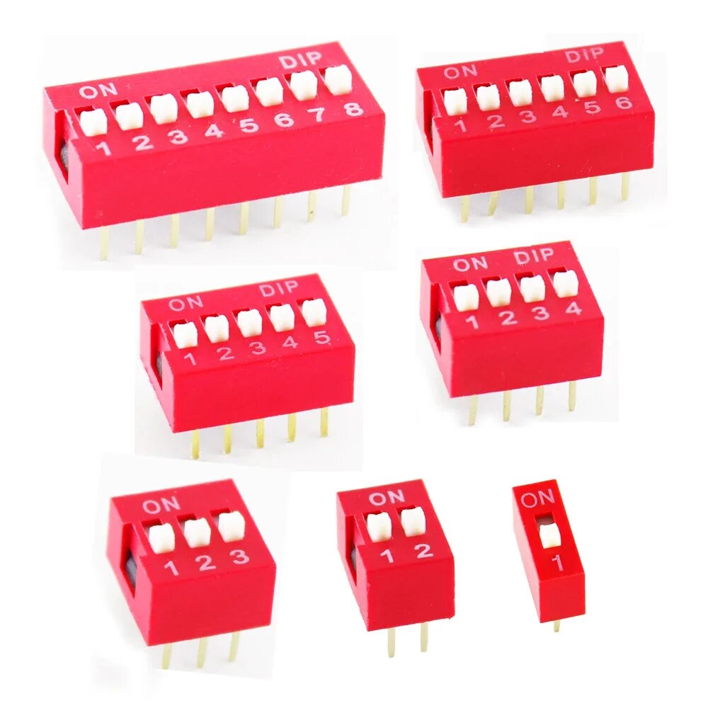 Переключатели DIP красные пластиковые 10 шт. Красный, Красный, 2 Pin(10pcs)