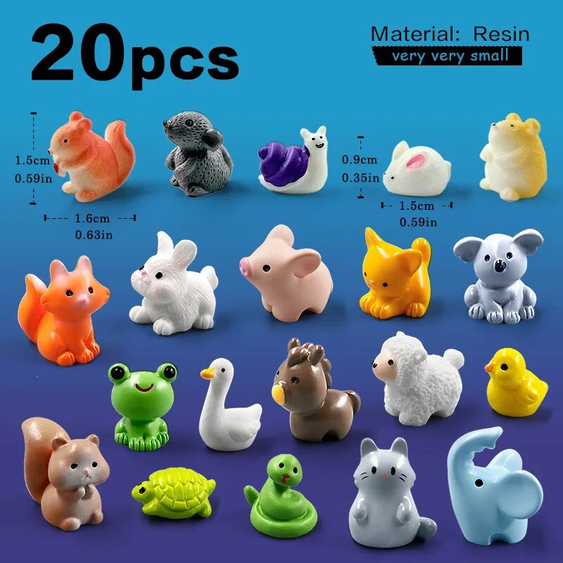 Мини-фигурки животных из смолы, 20шт, Цвет: 20pc Small Animal-DD