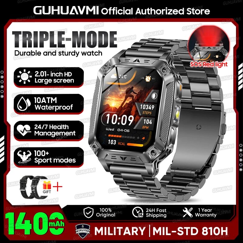 Мужские умные часы GUHUAVMI Triple-Mode Black Steel 2A