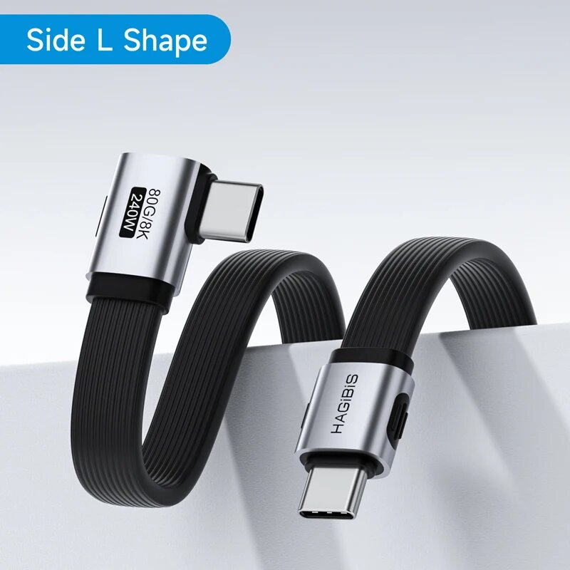 Кабель USB C Hagibis С Углом Наклона 90 Градусов, USB Type C, Быстрая Зарядка PD 0.25m, Side L Plug