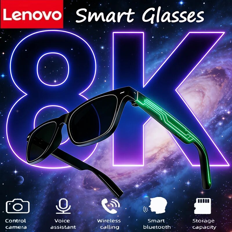 Умные очки Lenovo 8K AI с дистанционным управлением, сенсорным управлением камерой, записью видео, функцией перевода, голосовым помощником и беспроводным Bluetooth-подключением