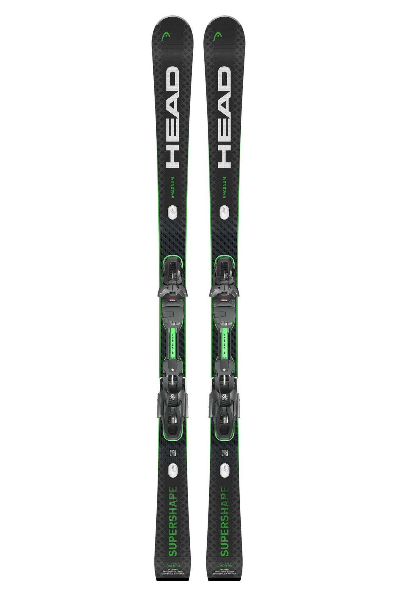 Горные лыжи с креплениями HEAD Supershape e-Magnum SW BB-PR+PRD 12 GW BRAKE 85 [F] Black/Green (см:163)