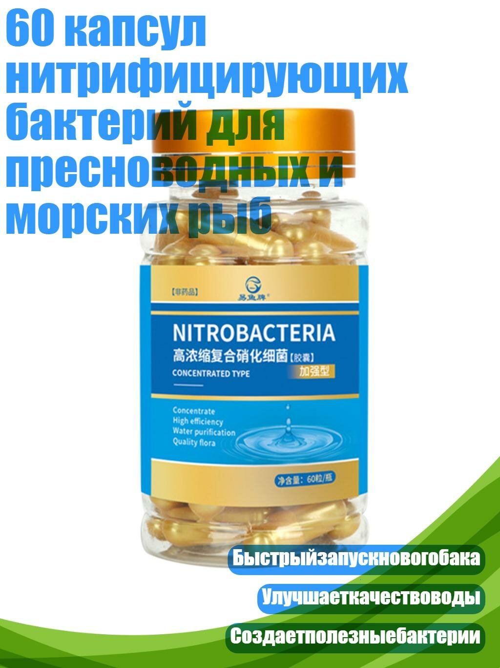60 капсул нитрифицирующих бактерий для пресноводных и морских рыб, 1