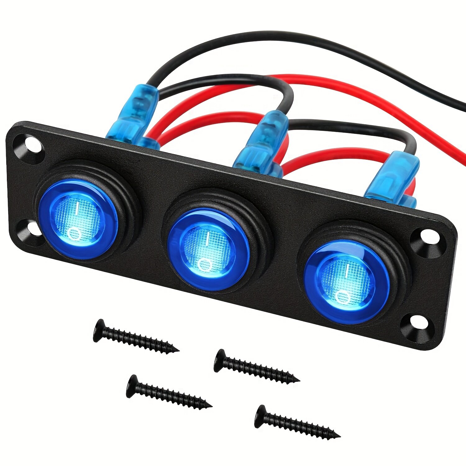 Панель переключателей 3-клавишная Rocker Switch 12-24V On-Off с синей светодиодной подсветкой, круглый, три контакта, для авто, лодок, кемперов, грузовиков