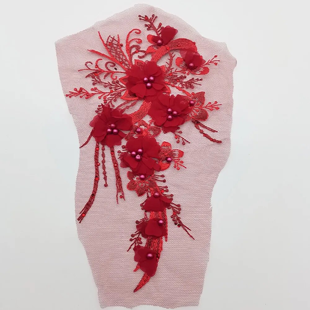 Цветные нашивки с пайетками и вышивкой 3D-цветы из кружева Бордовый, Wine Red