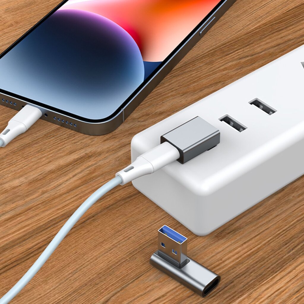 Адаптер USB-A — USB-C 90°, Черный - Наклонись