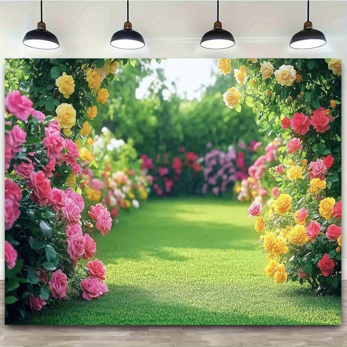 Фотофон с весенним цветочным принтом (розы и зелень), 105×150 см