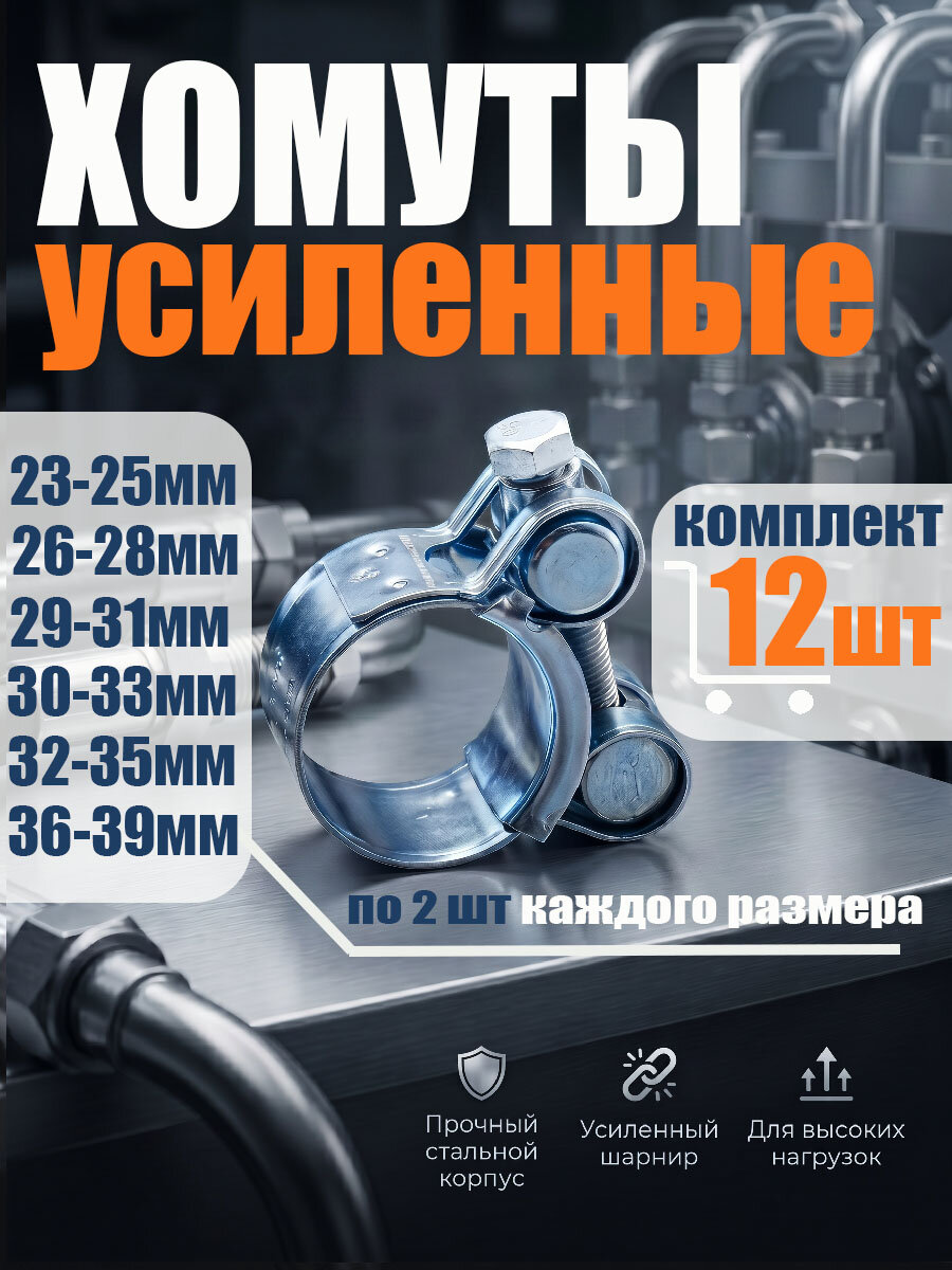 Набор хомутов 12шт из 6 размеров: от 23-25 до 36-39 по 2шт.