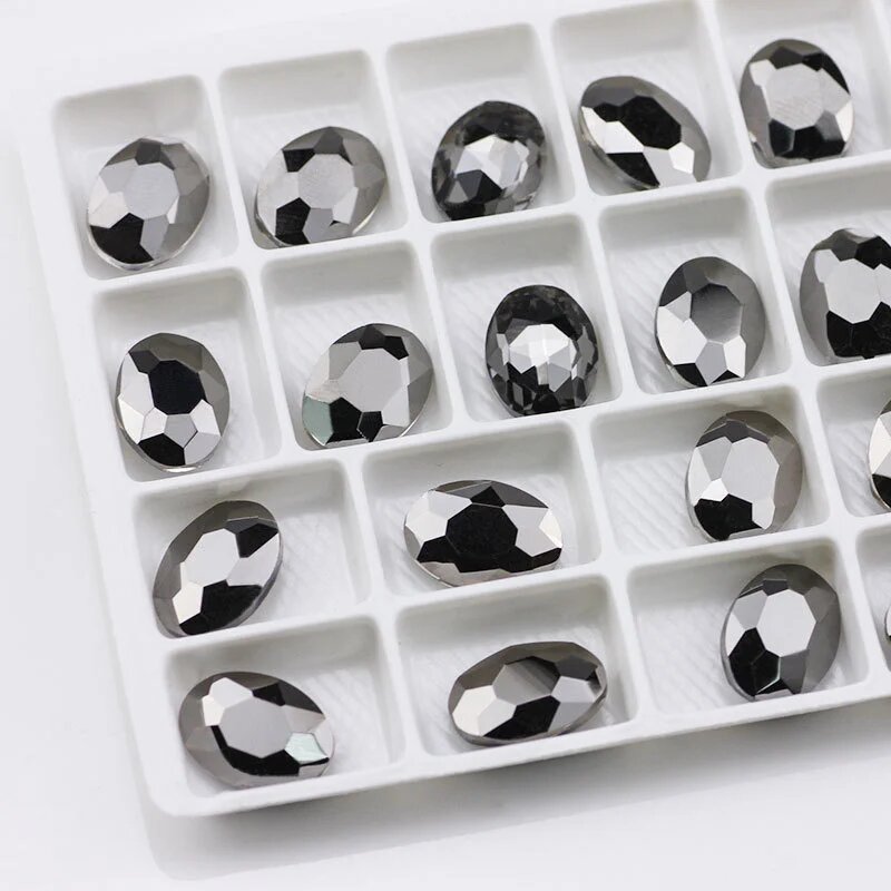 Стеклянные стразы AB овальной формы 8x10mm 50pcs, 23jet synthetic