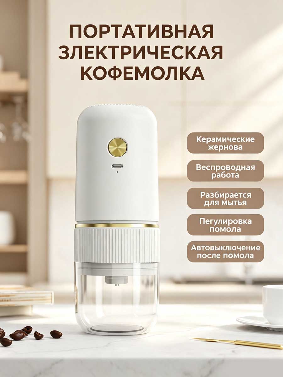 Портативная электрическая мельница для кофе и специй, беспроводная кофемолка с зарядкой Type-C