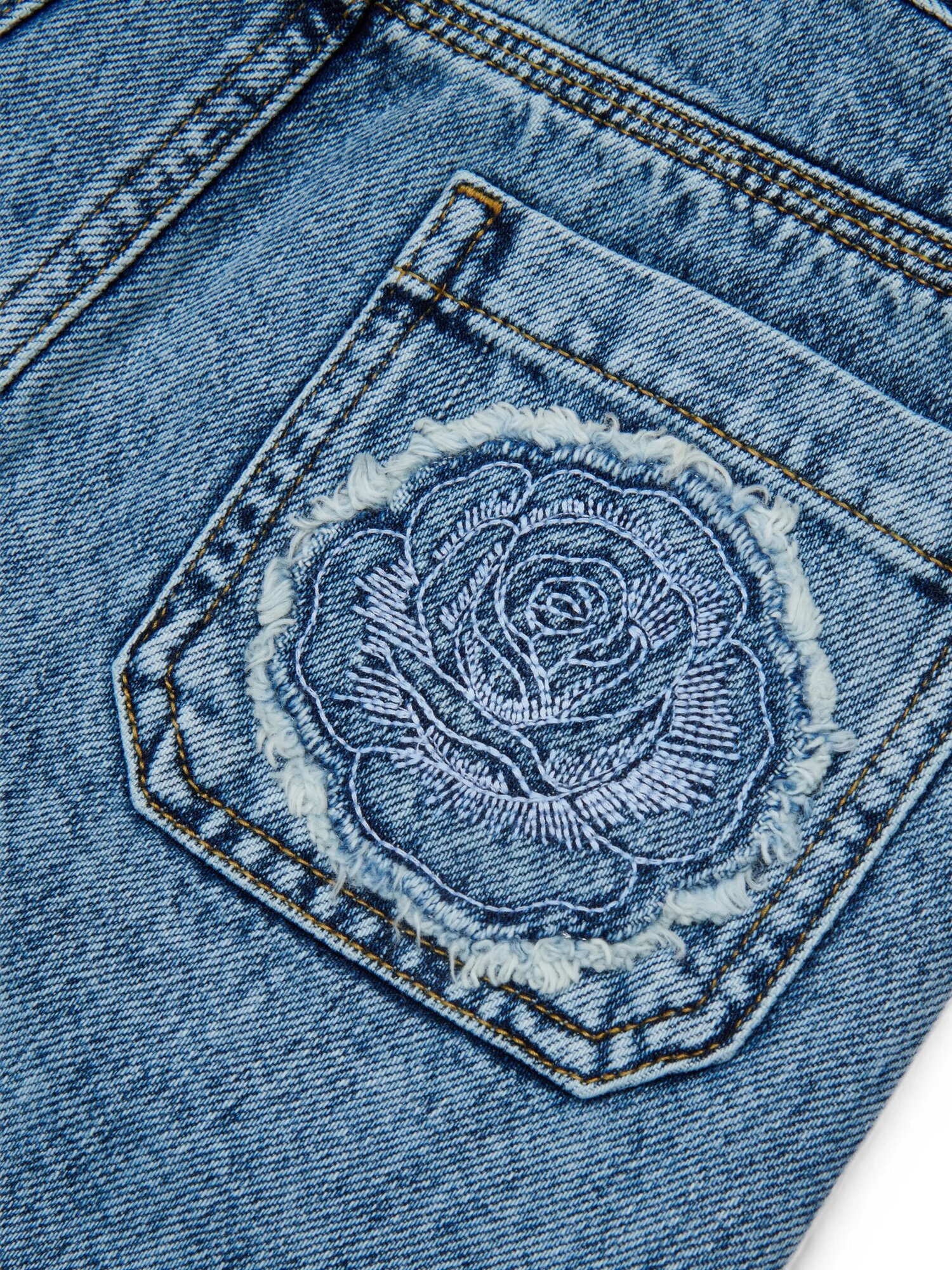 Юбка DIESEL Frayed denim skirt with rose patch, размер 14 лет, синий — фото 1