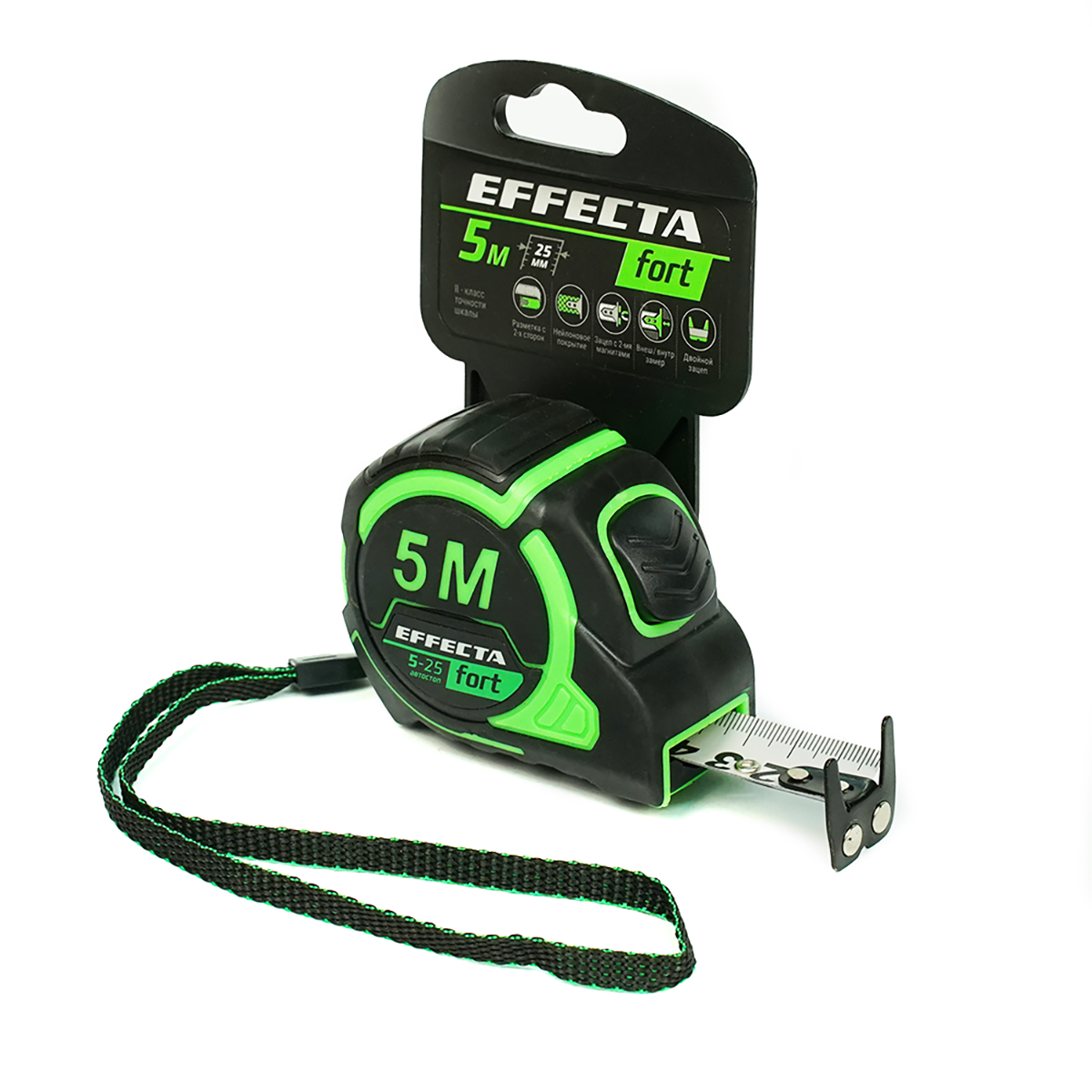 Рулетка "Effecta" Fort, с автостопом, магнитный зацеп, 5 м x 25 мм