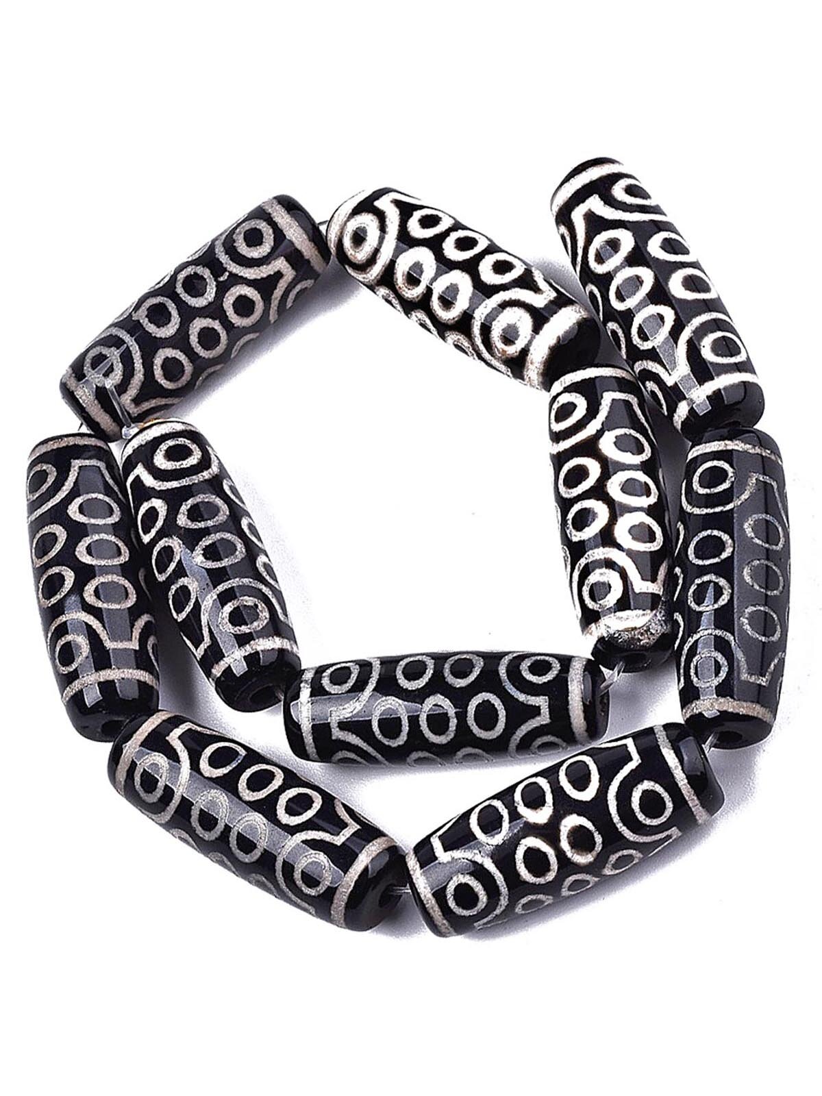 Бусина Дзи натуральный камень Агат черно-белый 21-глазая 0011033 цилиндр 30x12 мм, цена за 1 шт.