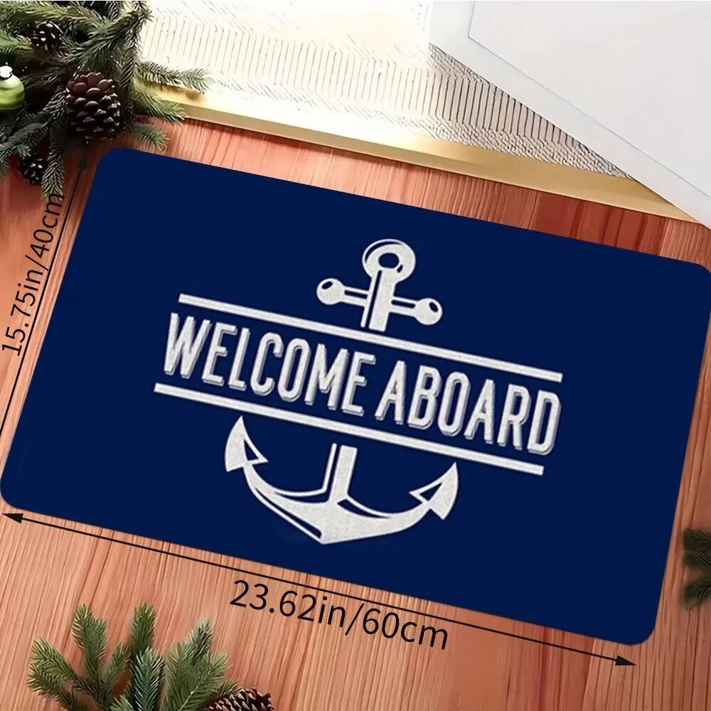 Коврик придверный в морском стиле Welcome Aboard 50x80 см — фото 1
