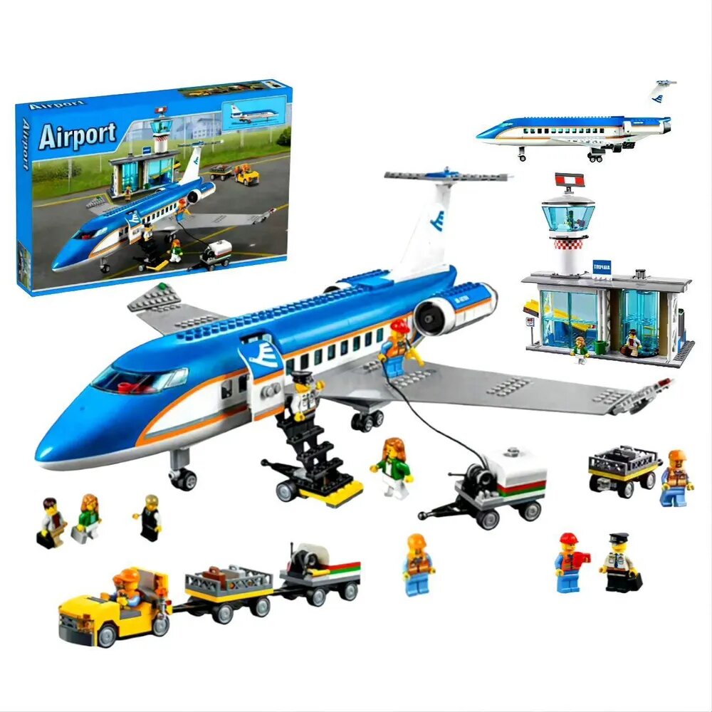 Конструктор "Терминал Аэропорта" Самолёт 694 Детали 6 Фигурок ( игровой набор / боинг / подарок техник для мальчиков )