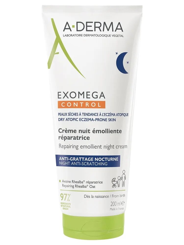 А-дерма EXOMEGA CONTROL Восстанавливающий смягчающий ночной крем-эмолент, 200 мл