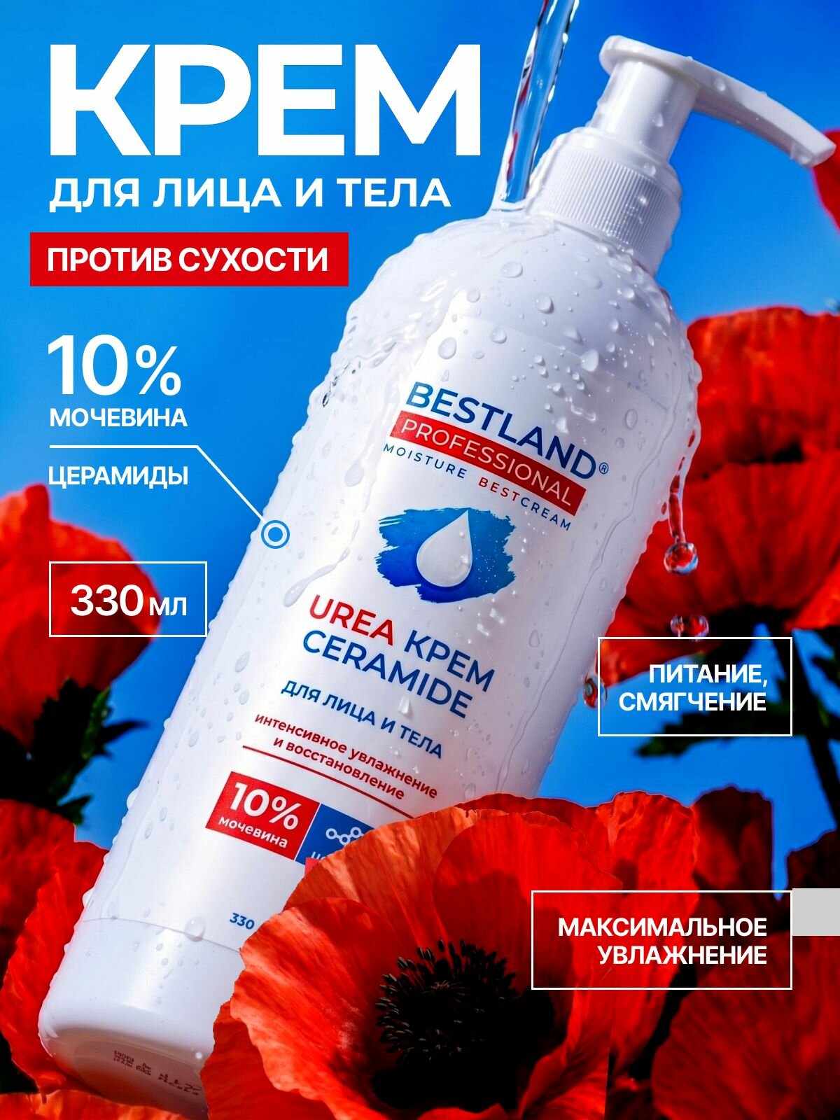BESTLAND Крем для лица и тела увлажняющий от сухости с мочевиной и церамидами