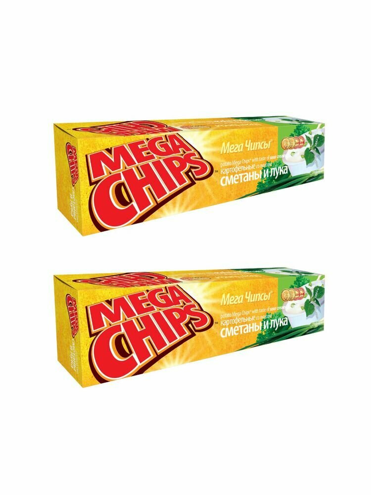 Mega Chips Чипсы-пластины картофельные со сметаной и луком, 100 г, 2 шт