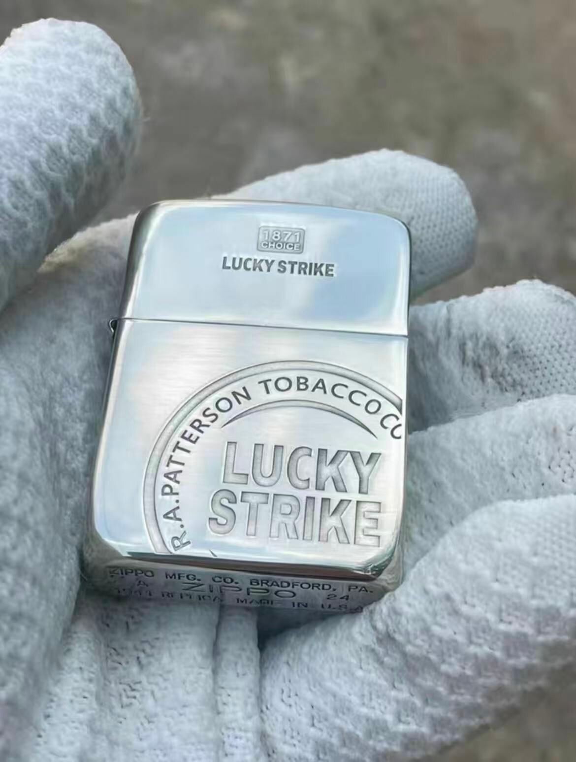 Zippo, в стиле "Lycky Strike 1914, Мельхиор, пустая(без заправки)