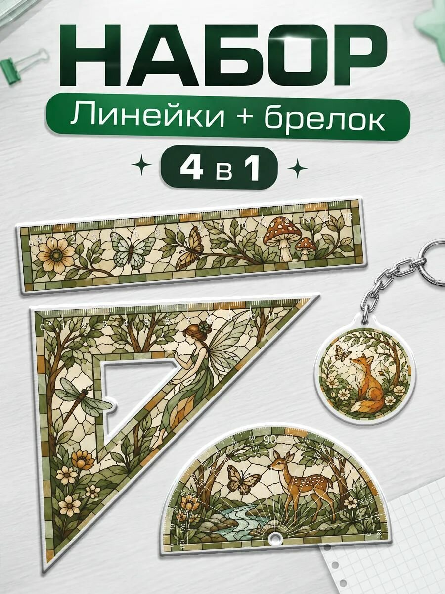 Набор линеек для школьника с транспортиром витраж