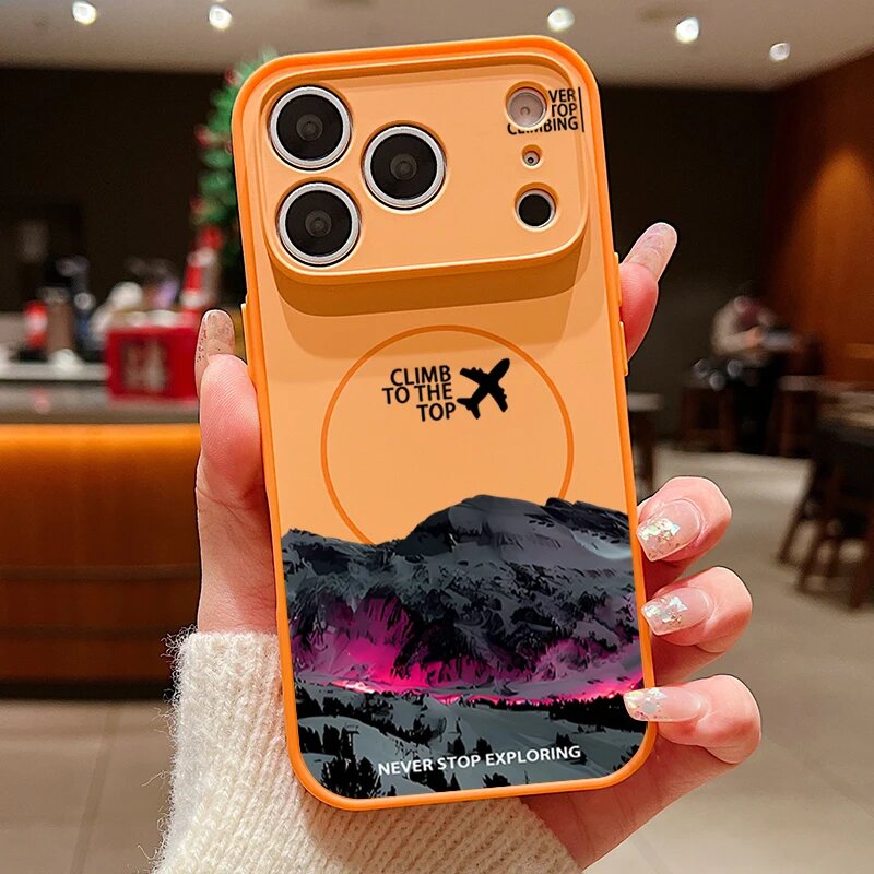 Чехол для iPhone 17 Pro, оранжевый, горный пейзаж