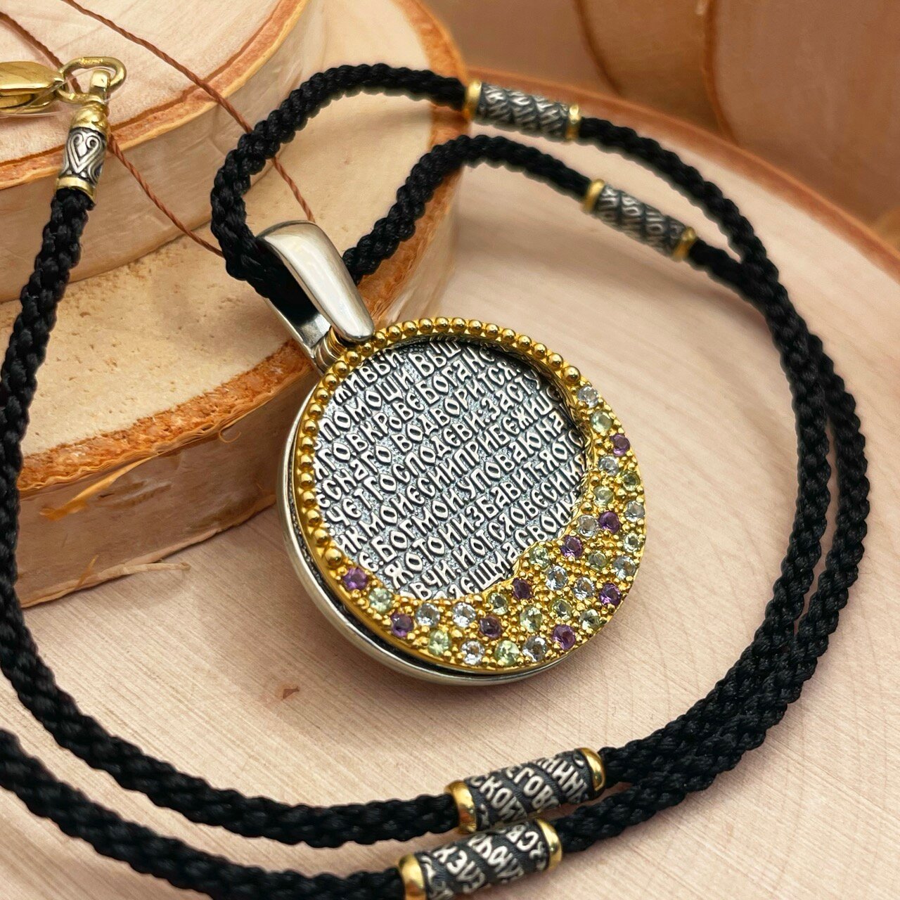 Подвеска, серебро, 925 проба, чернение, оксидирование, золочение, фианит