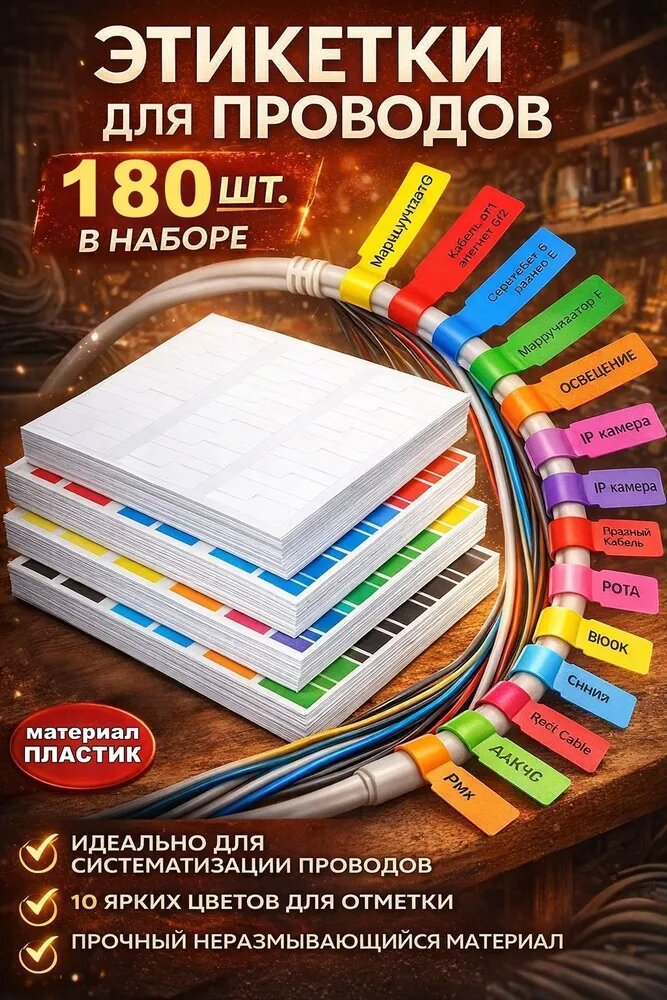 Набор проволочных самоклеящихся этикеток 180 шт, прочные с прочной клеевой основой, устойчивые к влаге и смазам, для маркировки товаров, документов и домашнего хранения