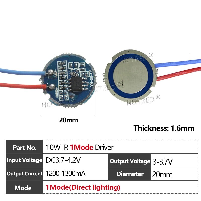 Инфракрасная светодиодная лампа HotRed 10W 850nm 20mm 1 Mode Driver